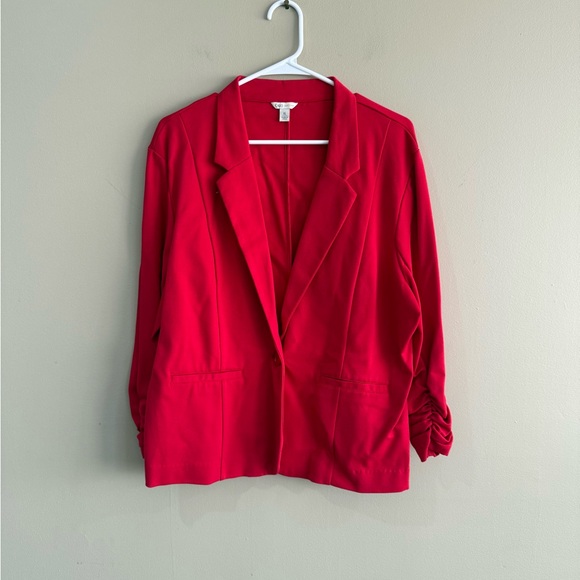 Cato | Jackets & Coats | Cato Bold Red Ruched Sleeve Blazer | Poshmark